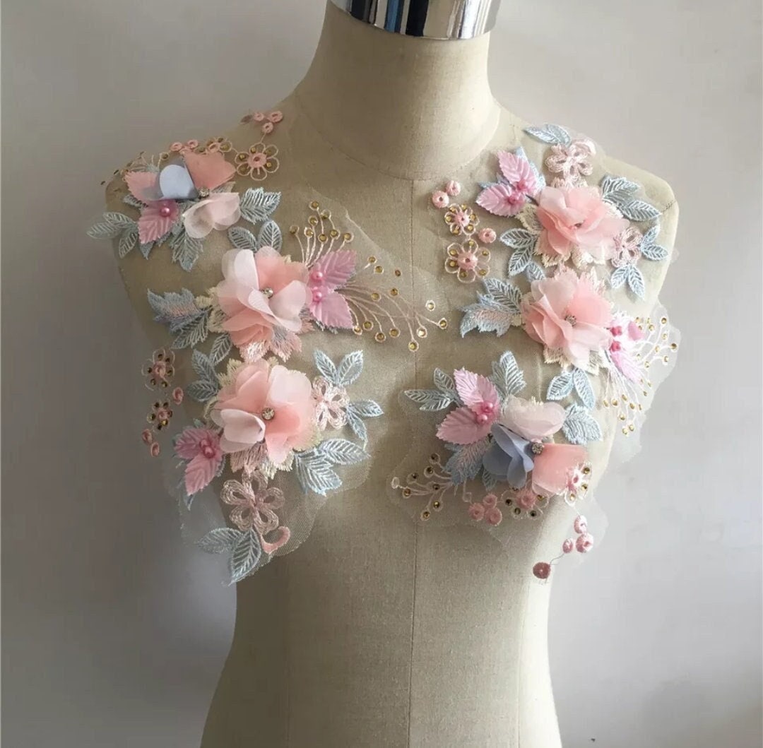 3D Flower Lace Embroidered Applique | Floral Fabric Applique | Floral ...