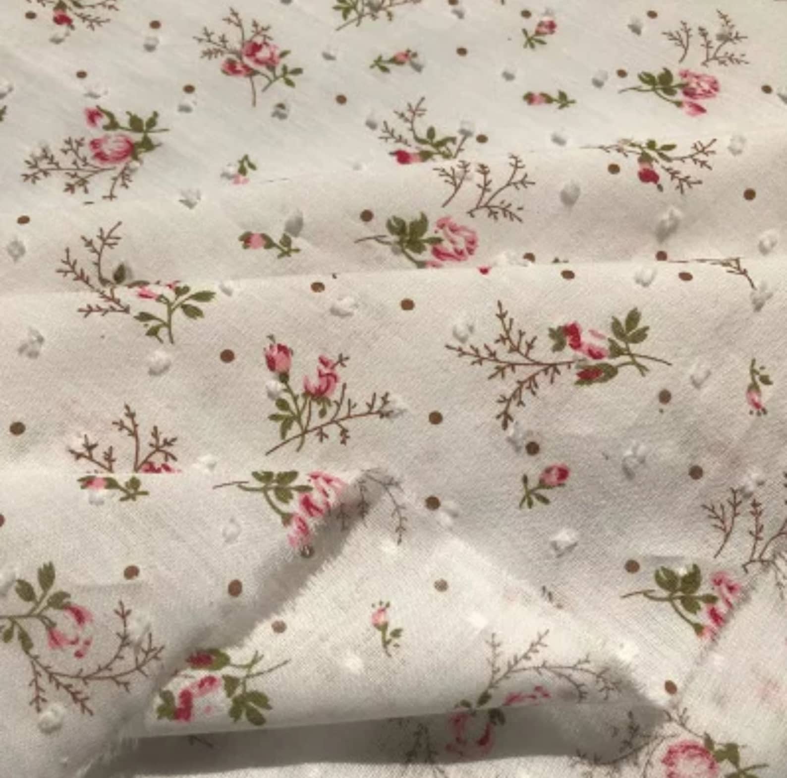Swiss Dot Cotton Fabric | Floral Fabric | Flower Print Fabric | Raised ...