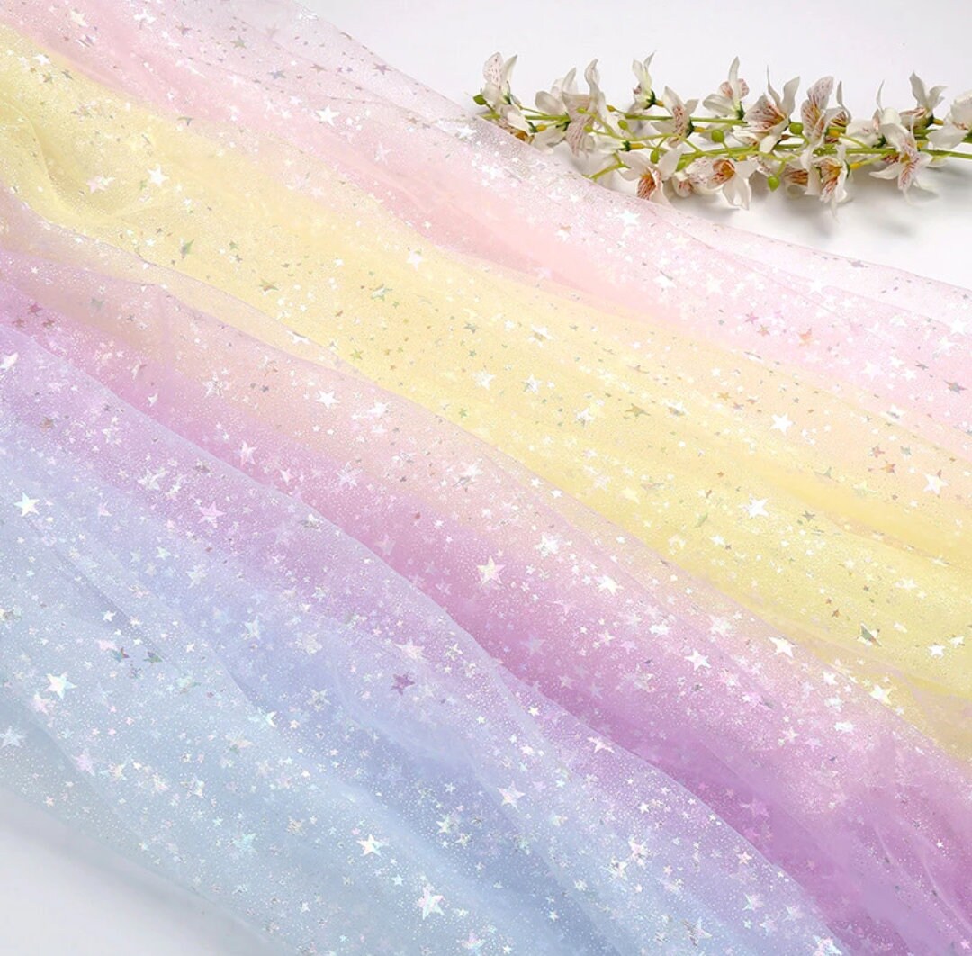 Sparkly Glitter Star Printed Tulle Fabric | Fabric for Dresses | Fabric ...