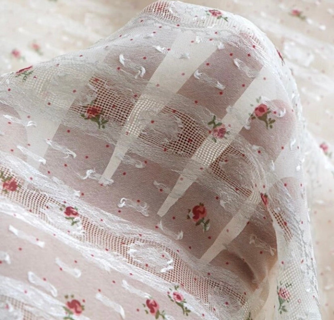 White Rose Floral Print Lace Fabric | Shimmery Fabric | Flower Sewing ...