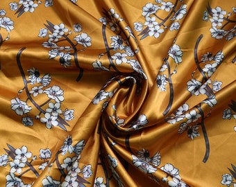 Soft Silky Satin Charmeuse Fabric Material by Meter With Blossom Print ...
