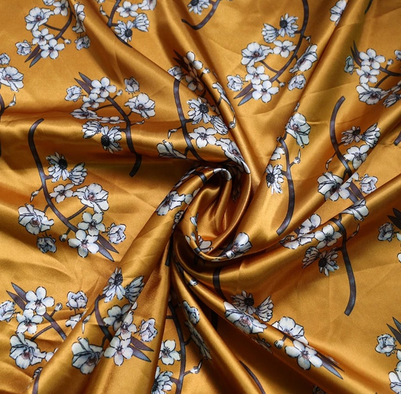 Soft Silky Satin Charmeuse Fabric Material by Meter With Floral Print ...