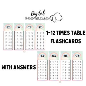 Pastel Rainbow 1-12 Times Table Multiplication Flashcards - Etsy