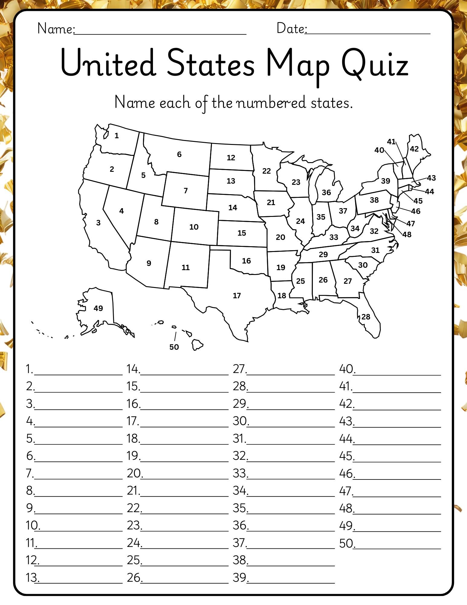 U.S. Map Quiz Worksheet | Geography Activity (printable PDF) - Etsy