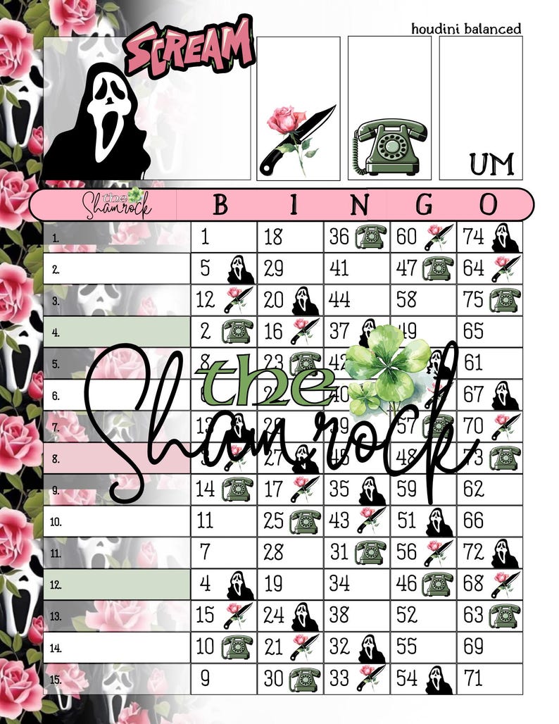 Bingo Boards | Scream | Straight 75 | Houdini 75 | - Etsy