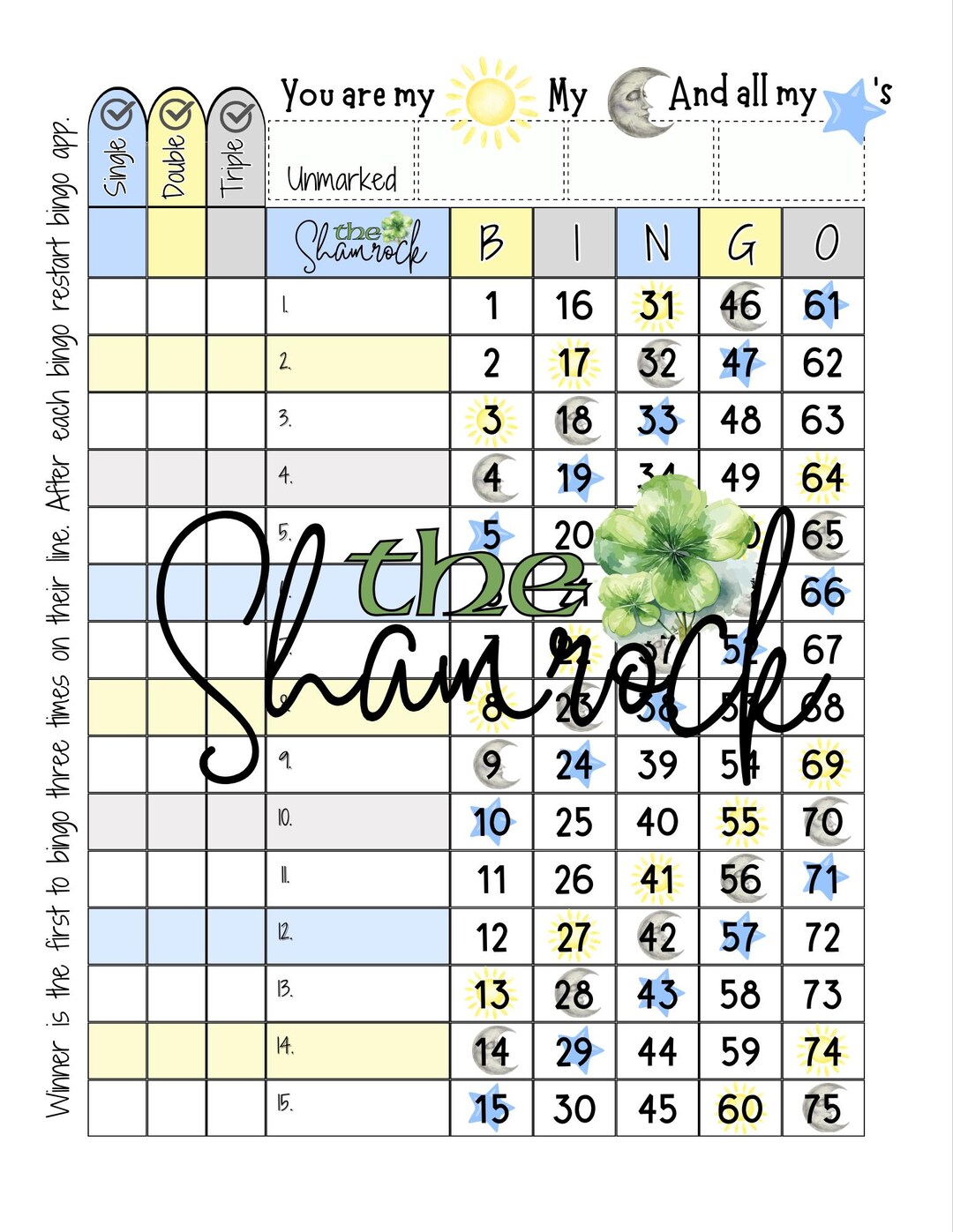 Bingo Boards | You Are My | Straight 75 | Mix 75 | Triple Play | - Etsy