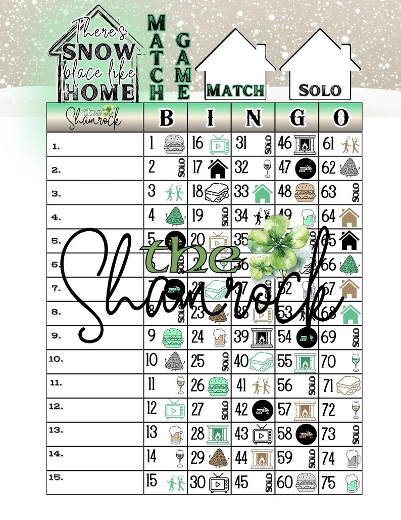 Bingo Boards | Snow Place Like Home | Straight 75 | Mix 75 | Match Game ...