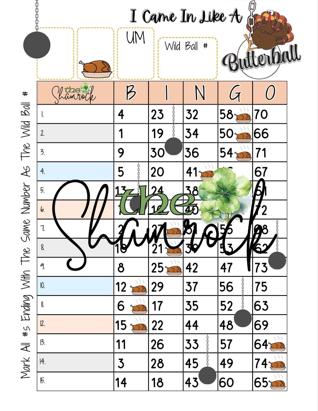 Bingo Boards | Butterball With Wild Butter Ball | Straight 75 | Houdini ...