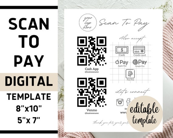Editable Payment Sign Template Scan to Pay Payment Methods | Etsy