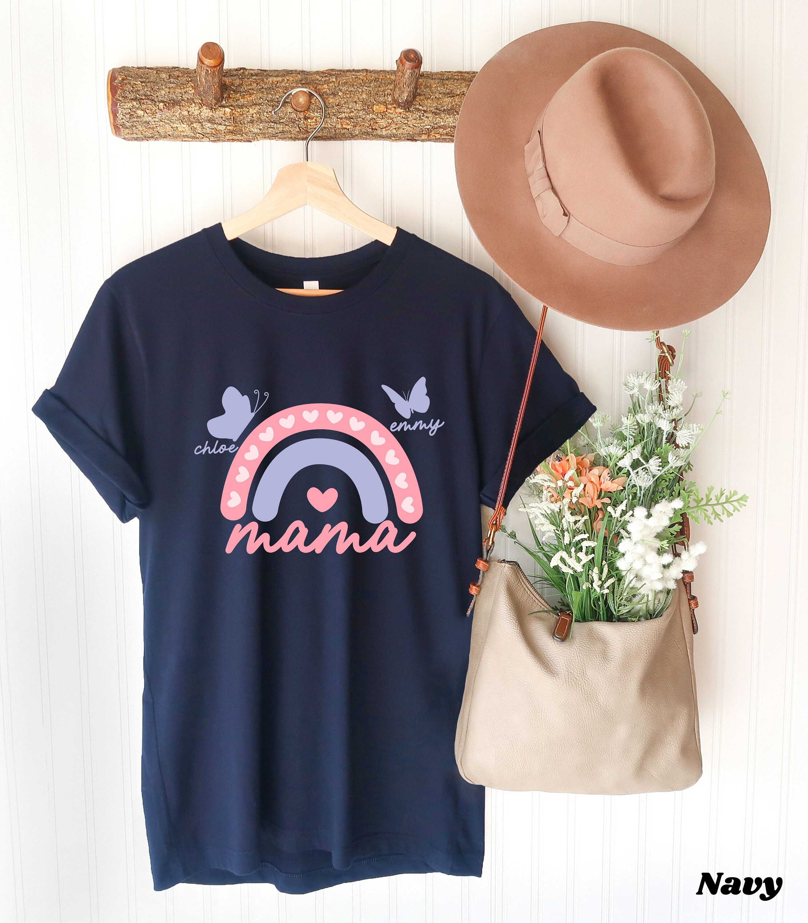 Custom Mama Shirt With Kid's Name, Rainbow Butterfly Tee, Mothers Day ...