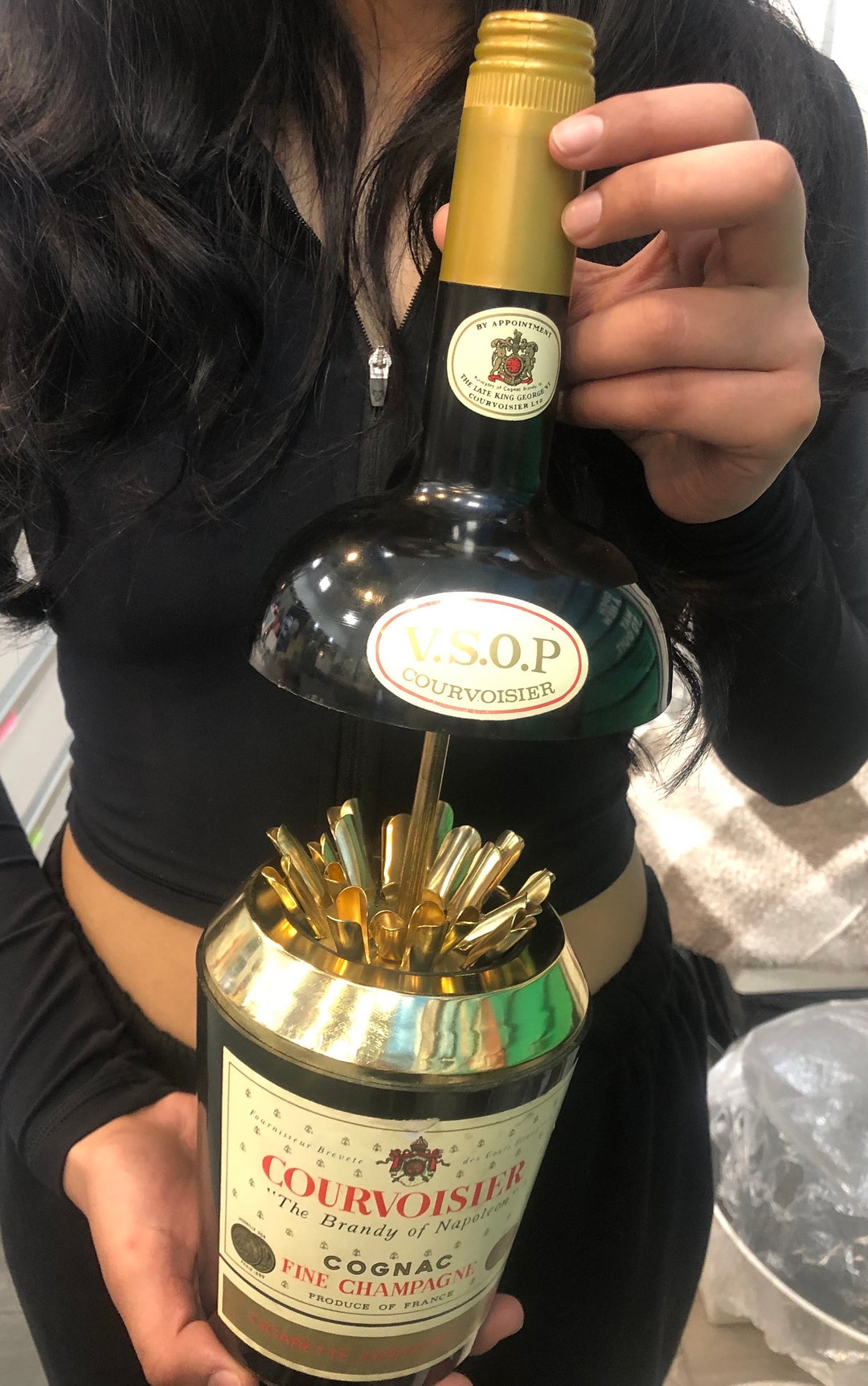 Vintage Mid-century Cigarettes Dispenser in a Courvoisier Cognac Bottle ...