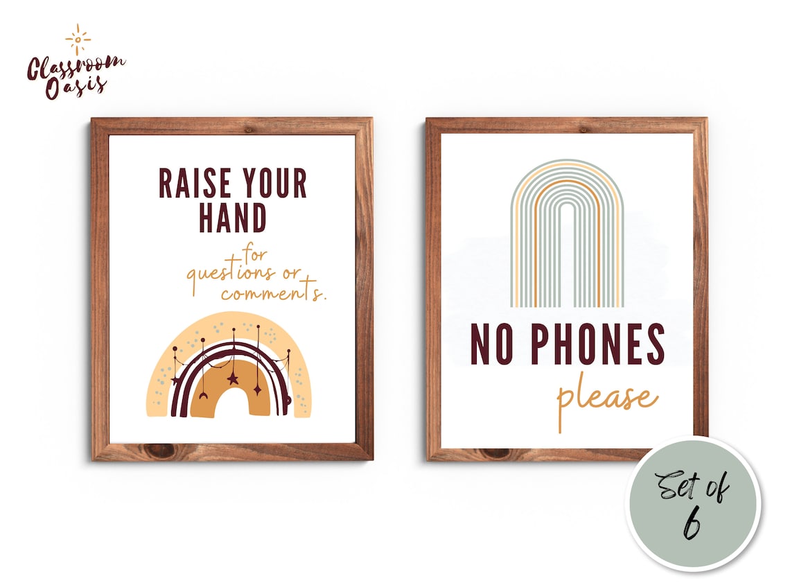 Classroom Rules; Boho Rainbow Classroom Decor; Class Expectations Sign ...