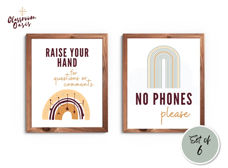 Classroom Rules; Boho Rainbow Classroom Decor; Class Expectations Sign ...