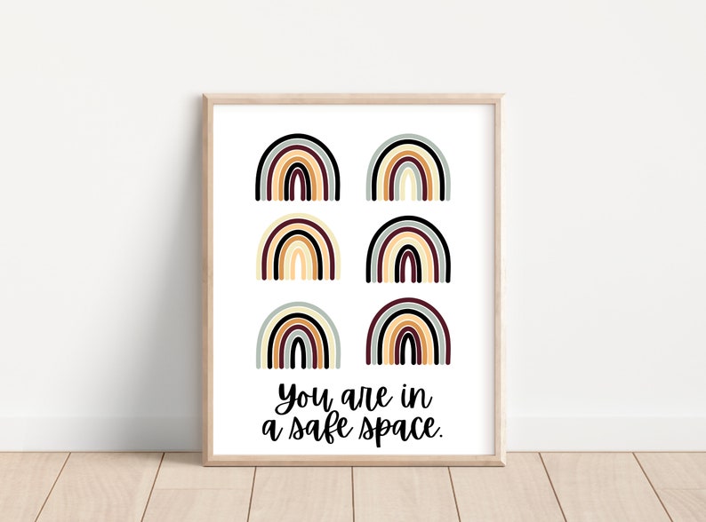 Boho Rainbow Safe Space Sign Classroom Poster Middle School Classroom ...