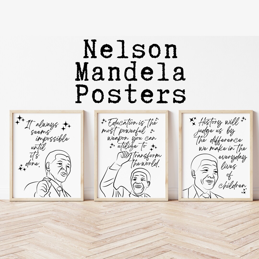Nelson Mandela Lineart Poster Set; Mandela Quote; History Classroom ...