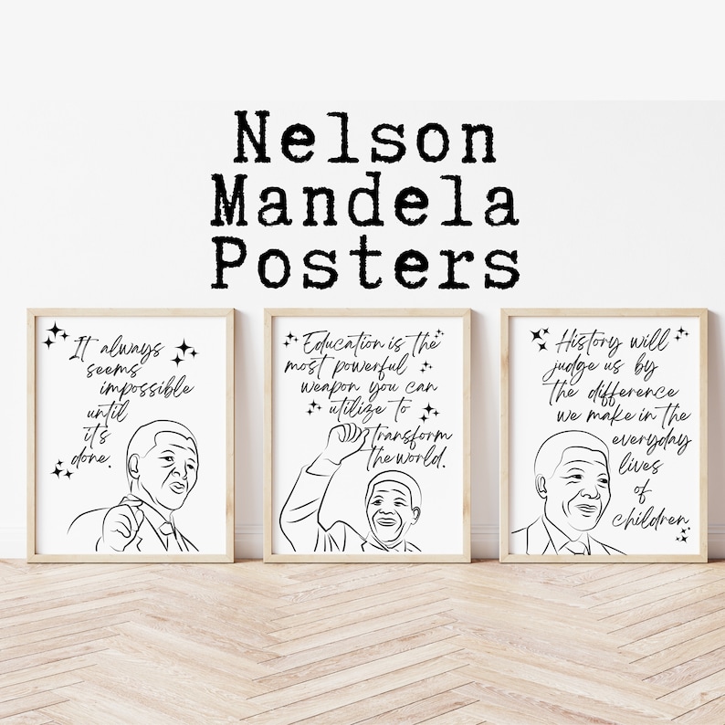 Nelson Mandela Lineart Poster Set; Mandela Quote; History Classroom ...