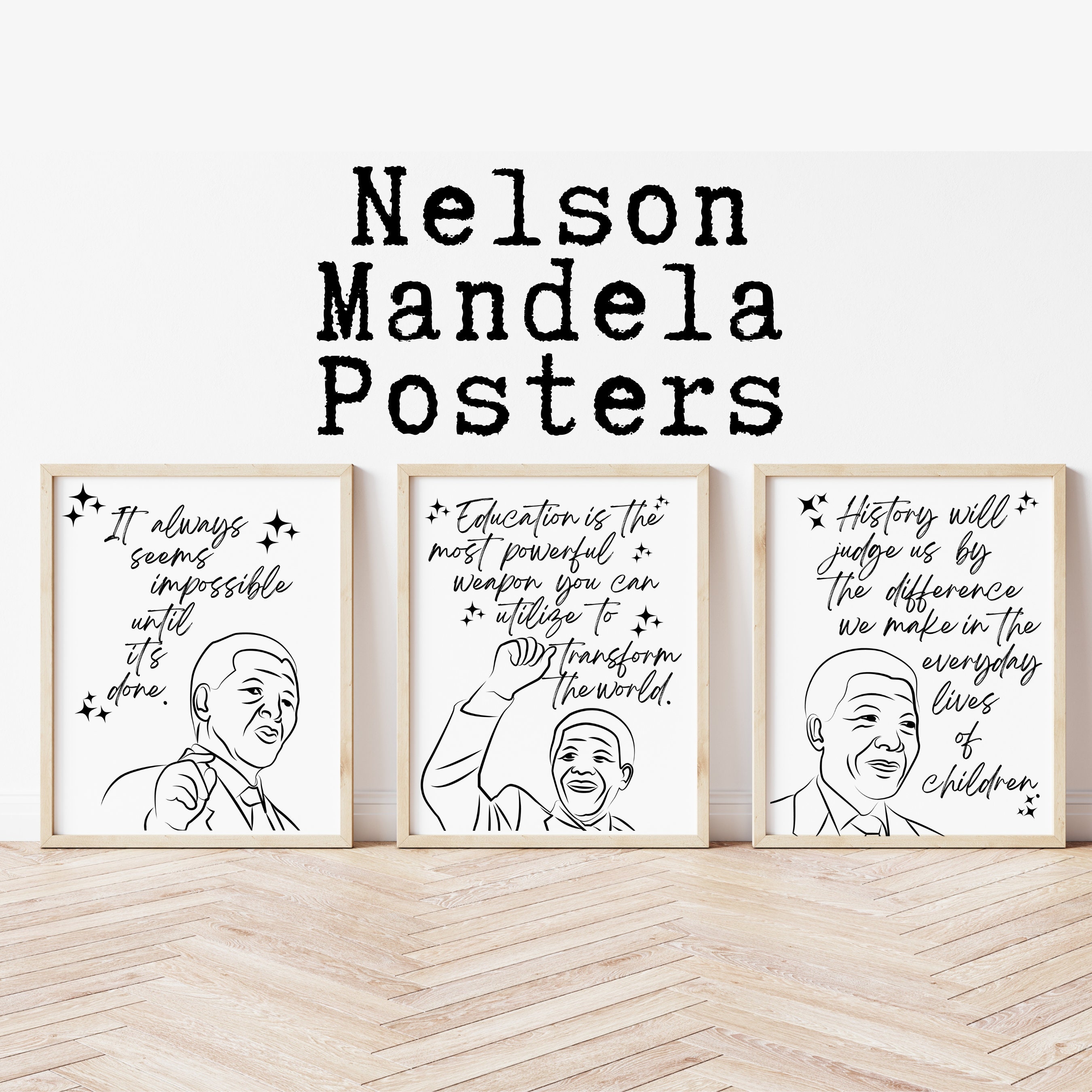 Nelson Mandela Lineart Poster Set; Mandela Quote; History Classroom ...