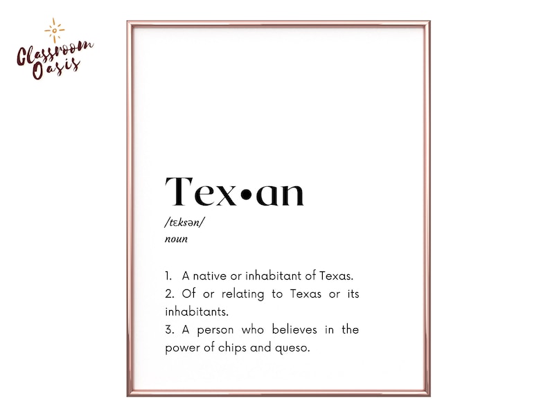 Texan Definition Print Printable Texas Wall Decor Texas - Etsy