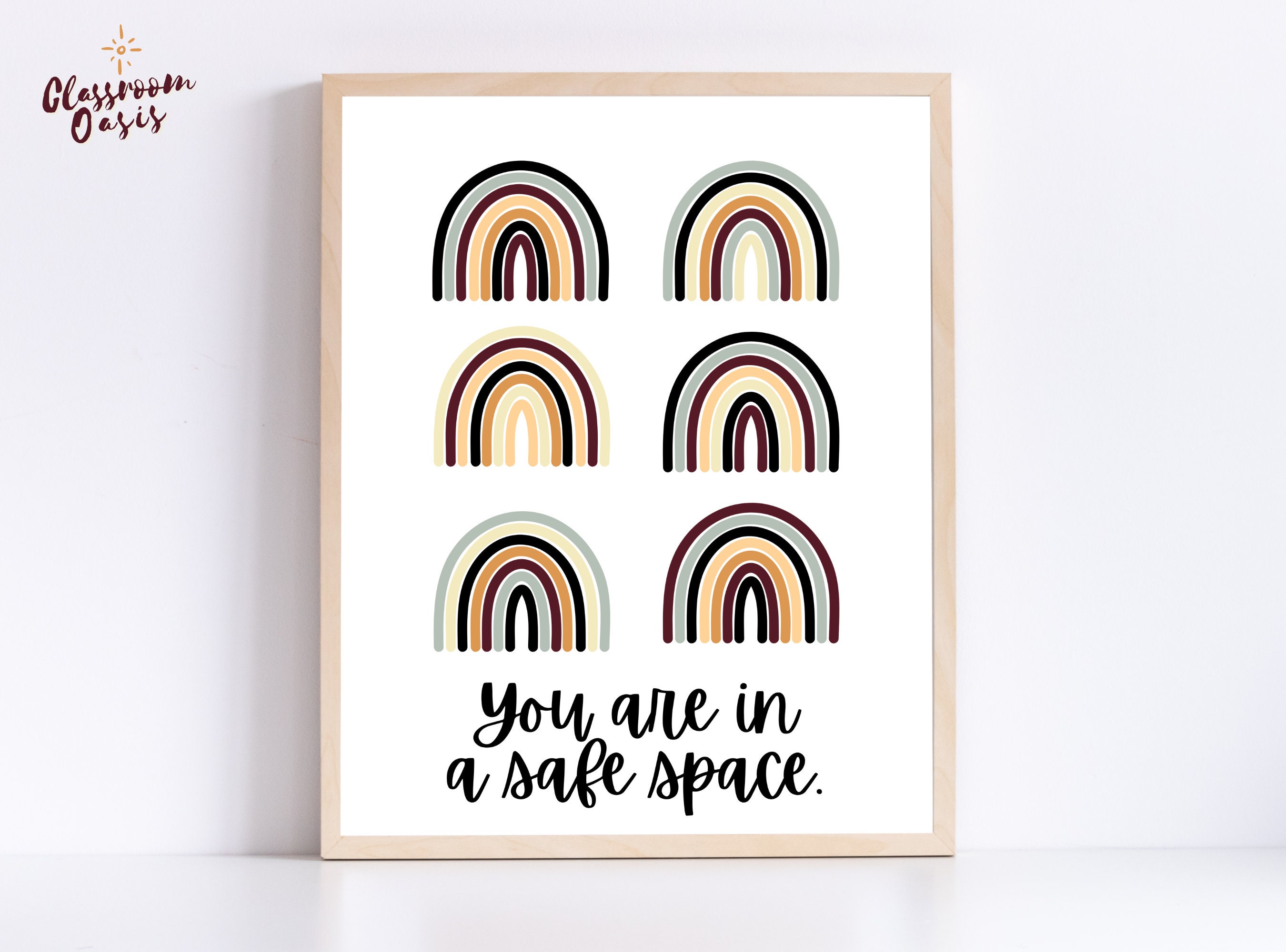 Boho Rainbow Safe Space Sign Classroom Poster Middle School Classroom ...