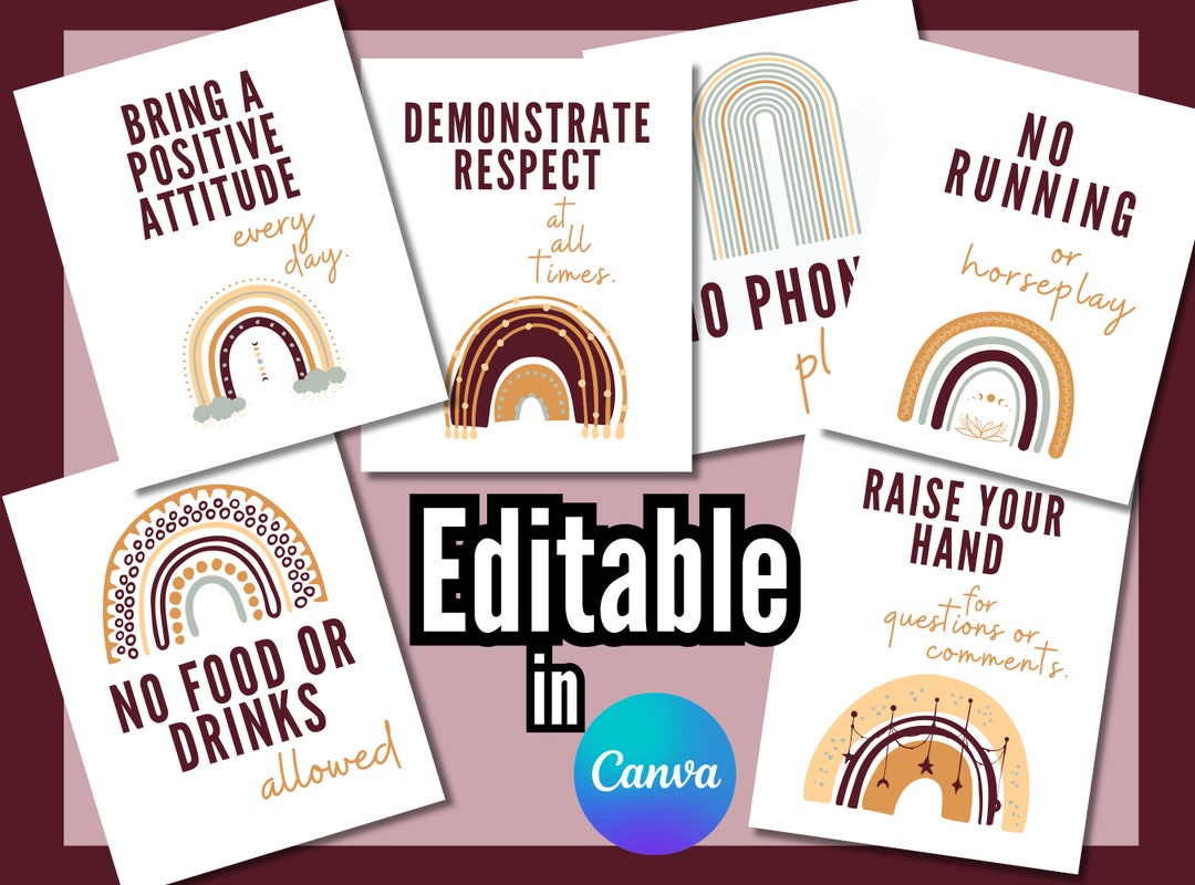 Classroom Rules Boho Rainbow Classroom Decor Class - Etsy