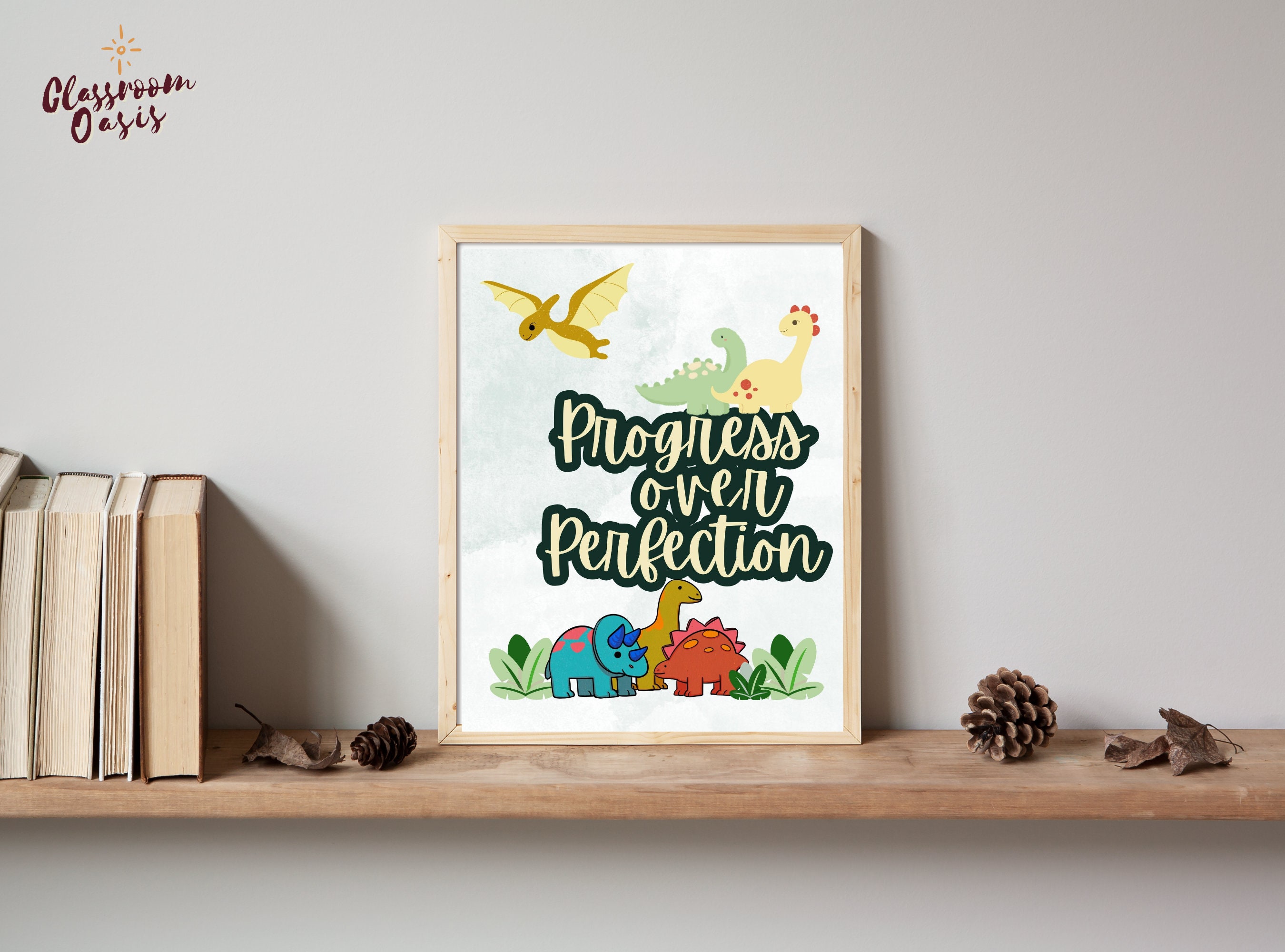 Progress Over Perfection Dinosaur Classroom Decor; Growth Mindset ...