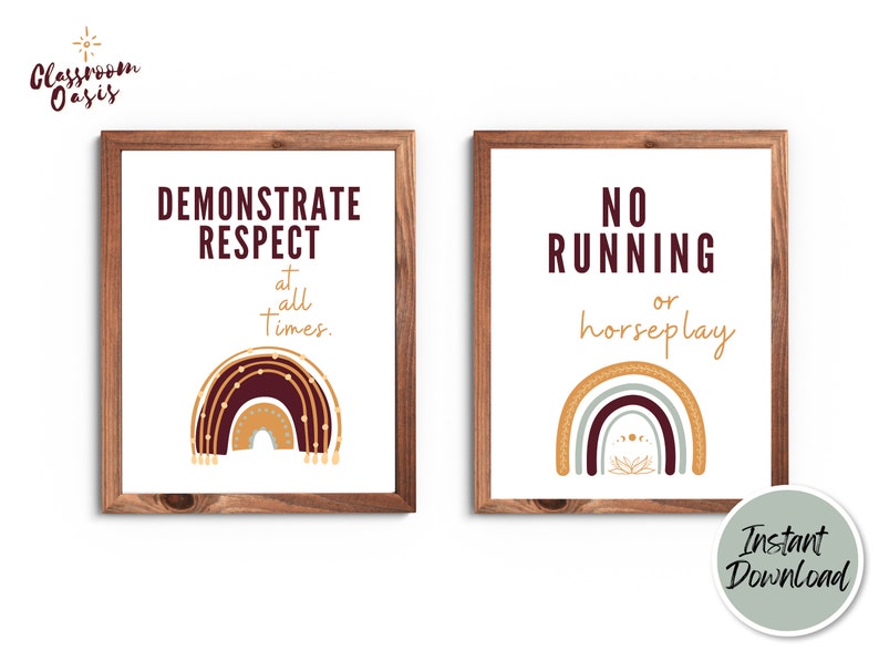 Classroom Rules Boho Rainbow Classroom Decor Class Expectations Sign ...