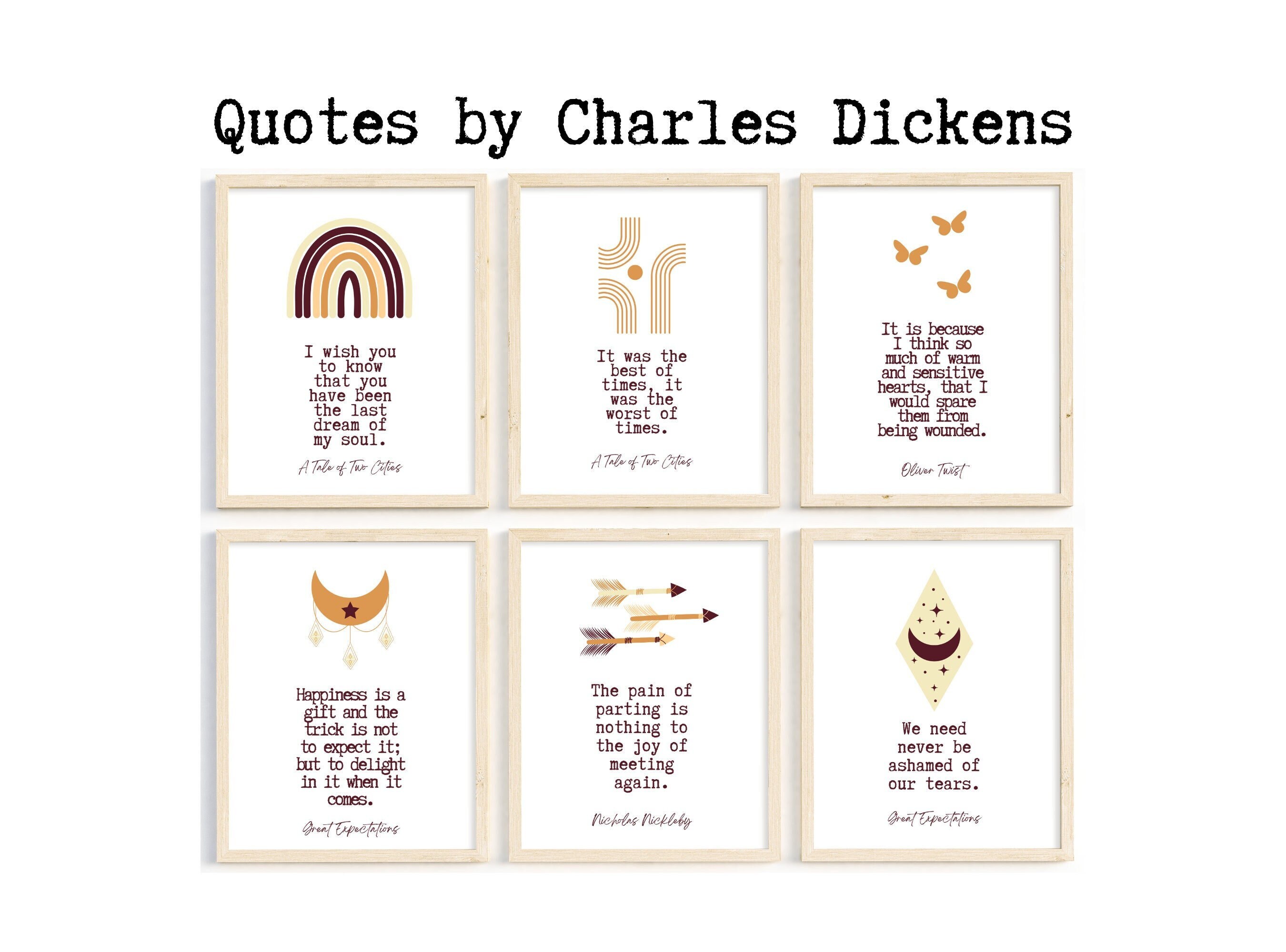 Charles Dickens Quote Print Set Quotes by Charles Dickens Literary ...