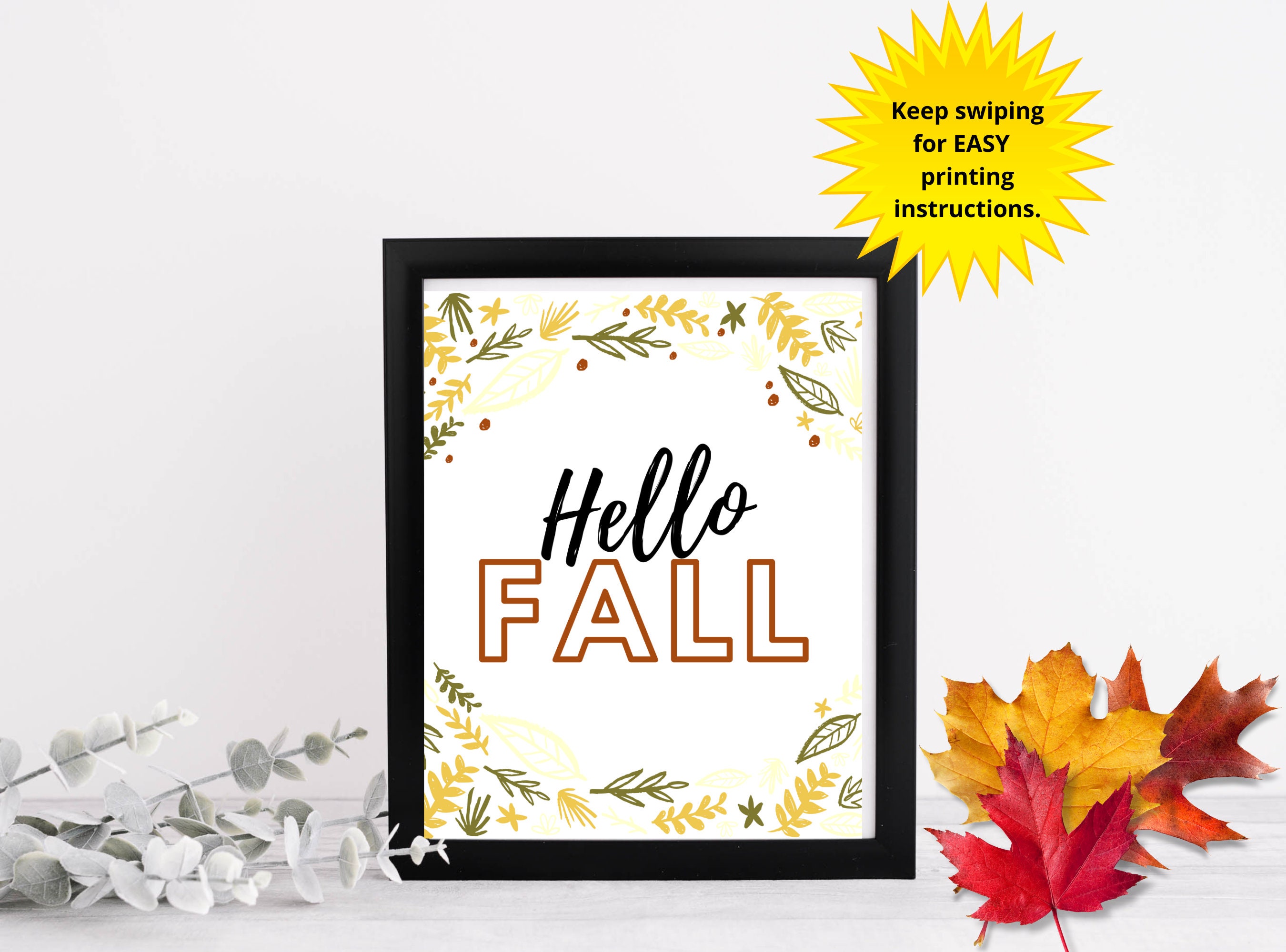 Printable Hello Fall Sign, Fall Digital Print, Fall Wall Decor ...