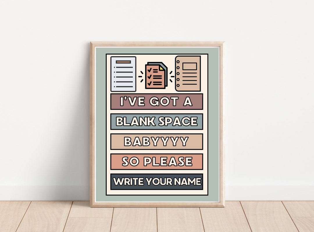 Blank Space Classroom Poster; Middle School Swiftie Teacher 1989 Decor ...