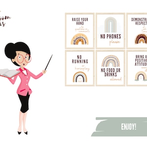 Classroom Rules; Boho Rainbow Classroom Decor; Class Expectations Sign ...