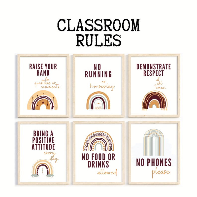 Classroom Rules; Boho Rainbow Classroom Decor; Class Expectations Sign ...