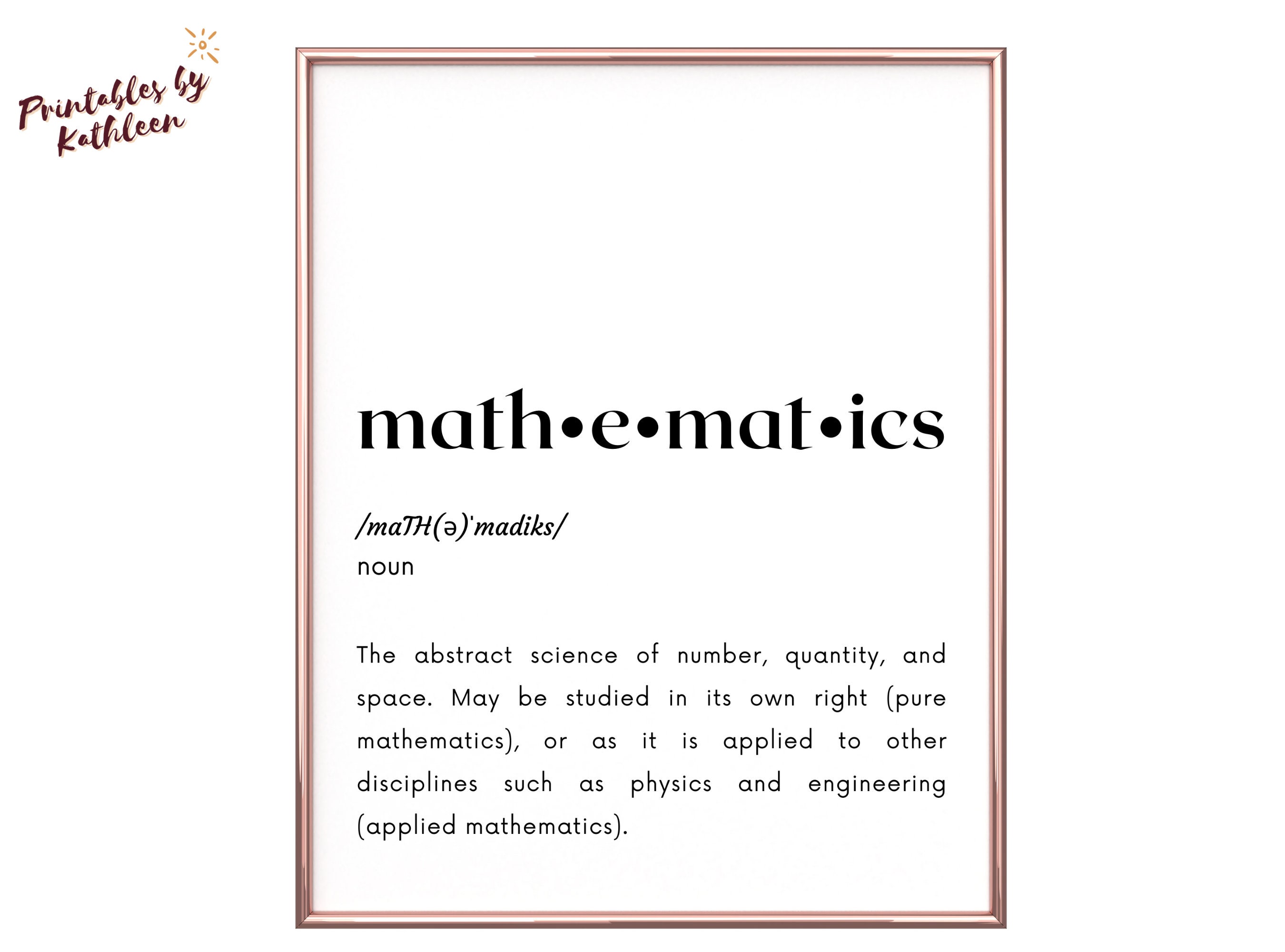 Math Definition Print Printable Math Poster Math Class - Etsy