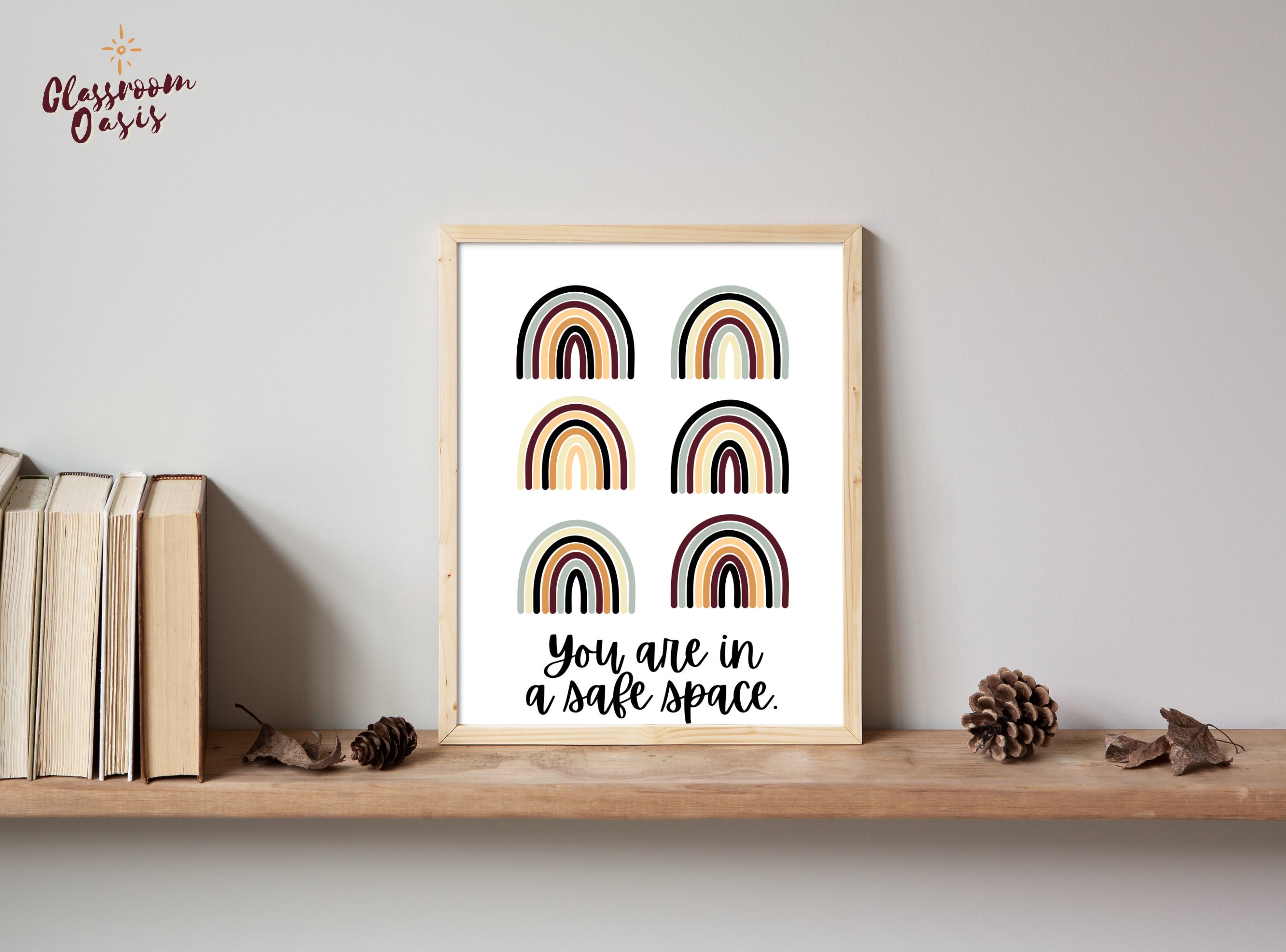 Boho Rainbow Safe Space Sign Classroom Poster Middle School Classroom ...