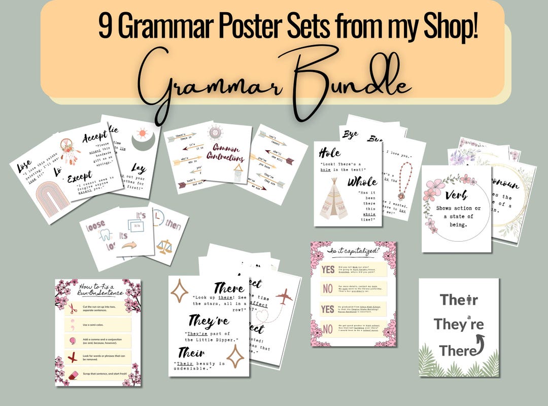 English Grammar Bundle: 9 Grammar Listings From the English Section of ...