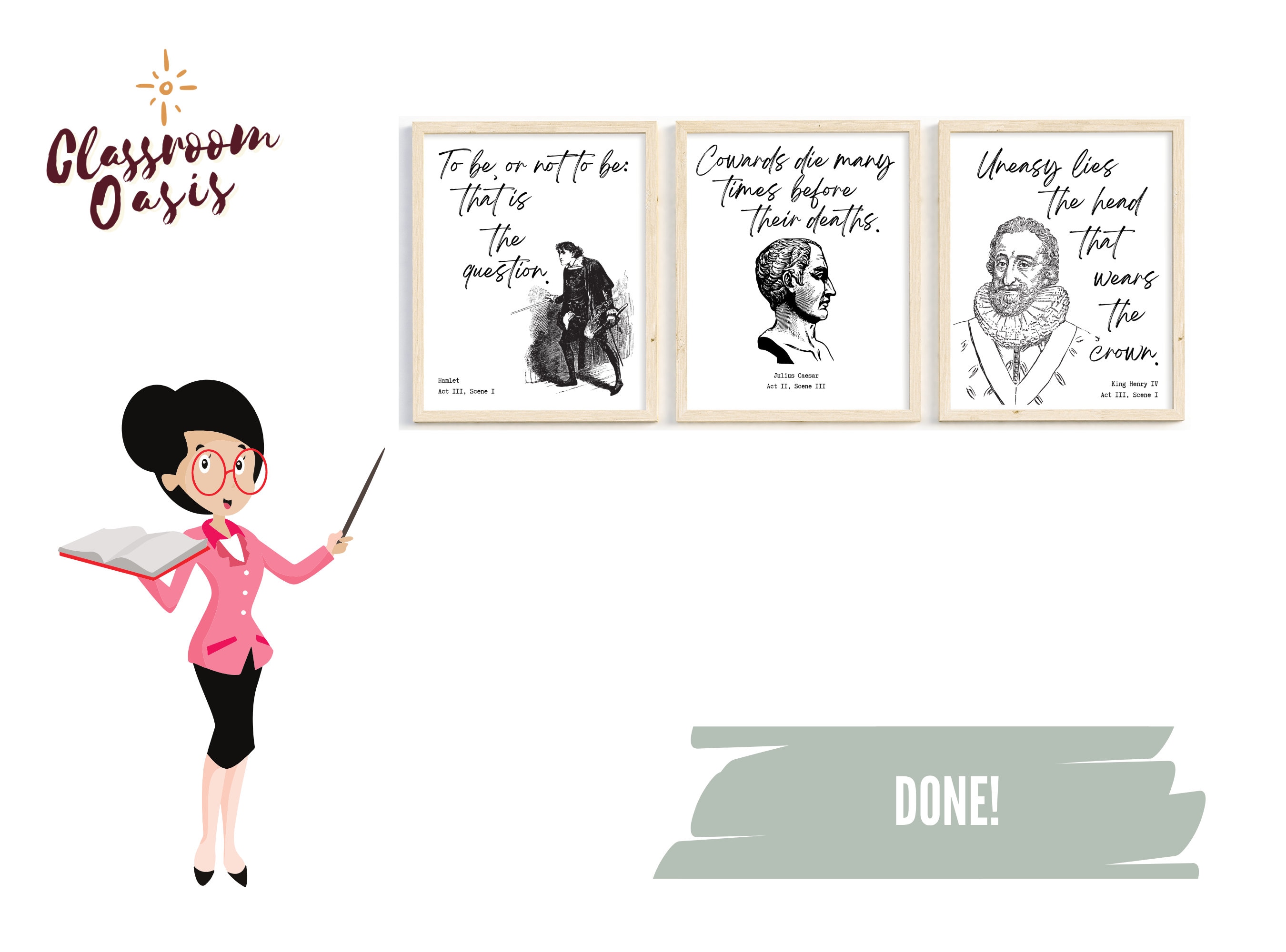 Quotes by William Shakespeare; Classroom Posters; Literary Prints; High ...