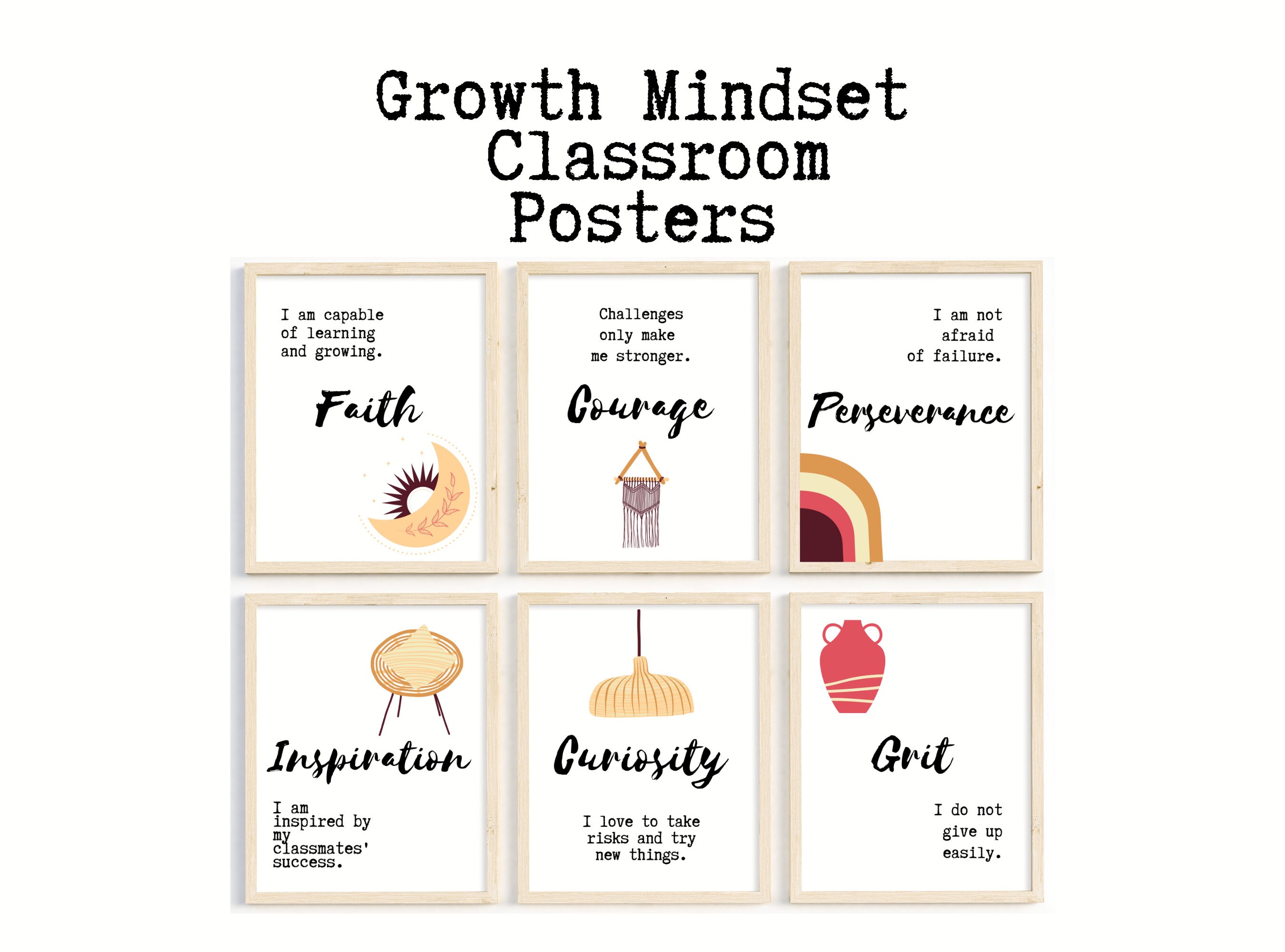 Growth Mindset Posters Positive Affirmations Boho Classroom - Etsy