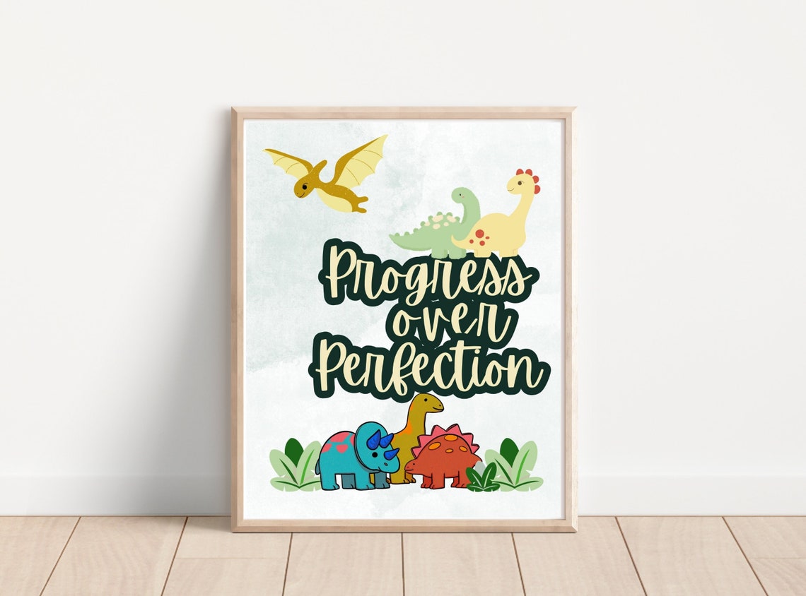 Progress Over Perfection Dinosaur Classroom Decor; Growth Mindset ...