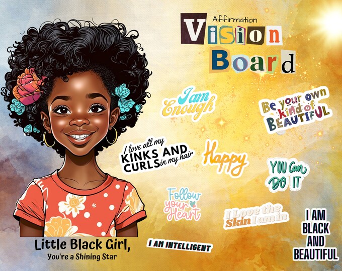 Vision Board Kit for Little Girls: Little Black Girl | Affirmations ...