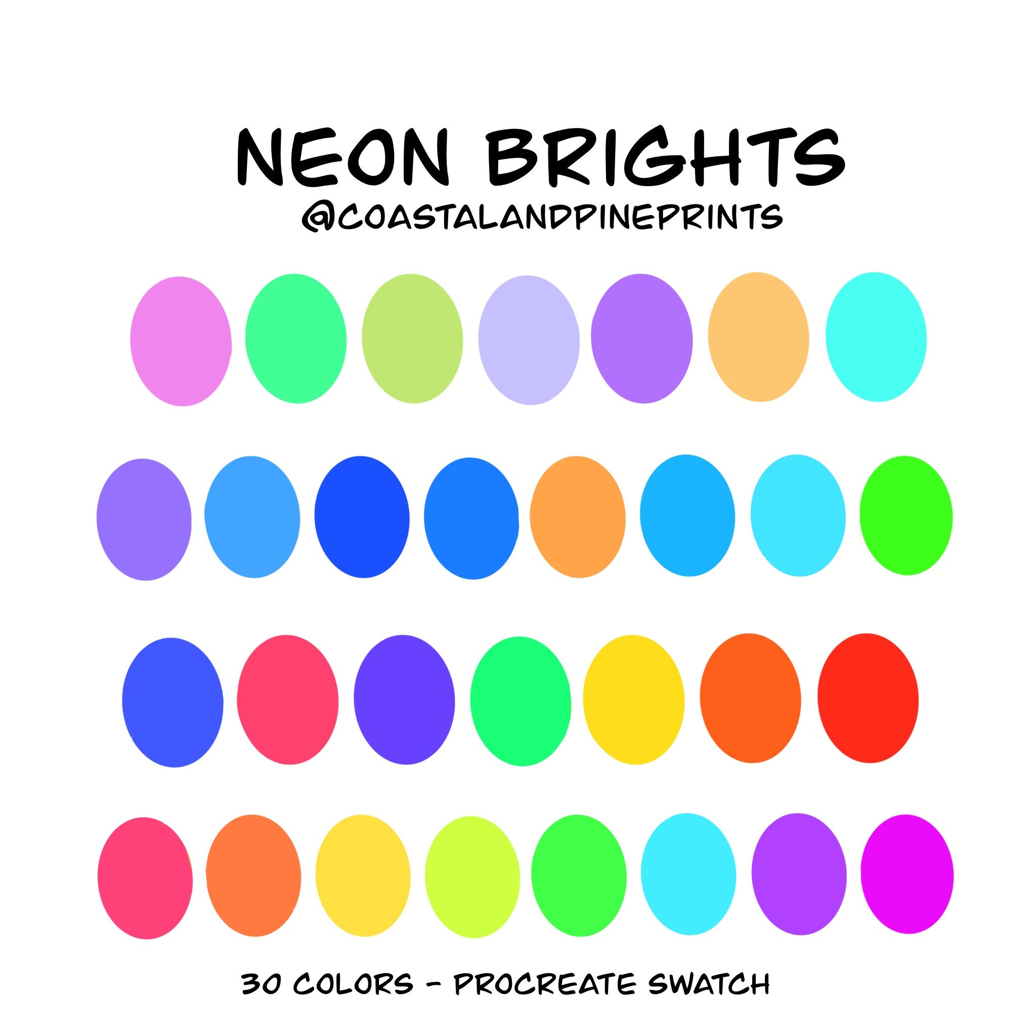 Neon Brights Color Palette Procreate Palette Swatch Neon | Etsy
