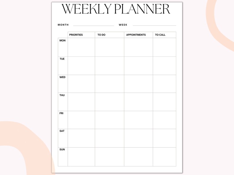 Weekly Planner, Printable Weekly Schedule Template PDF, Week at A ...