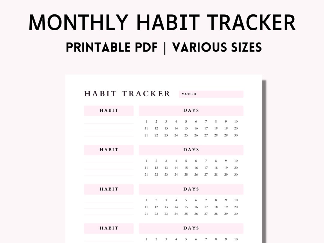 Monthly Habit Tracker, Habit Tracker Template, Planner Printable PDF ...