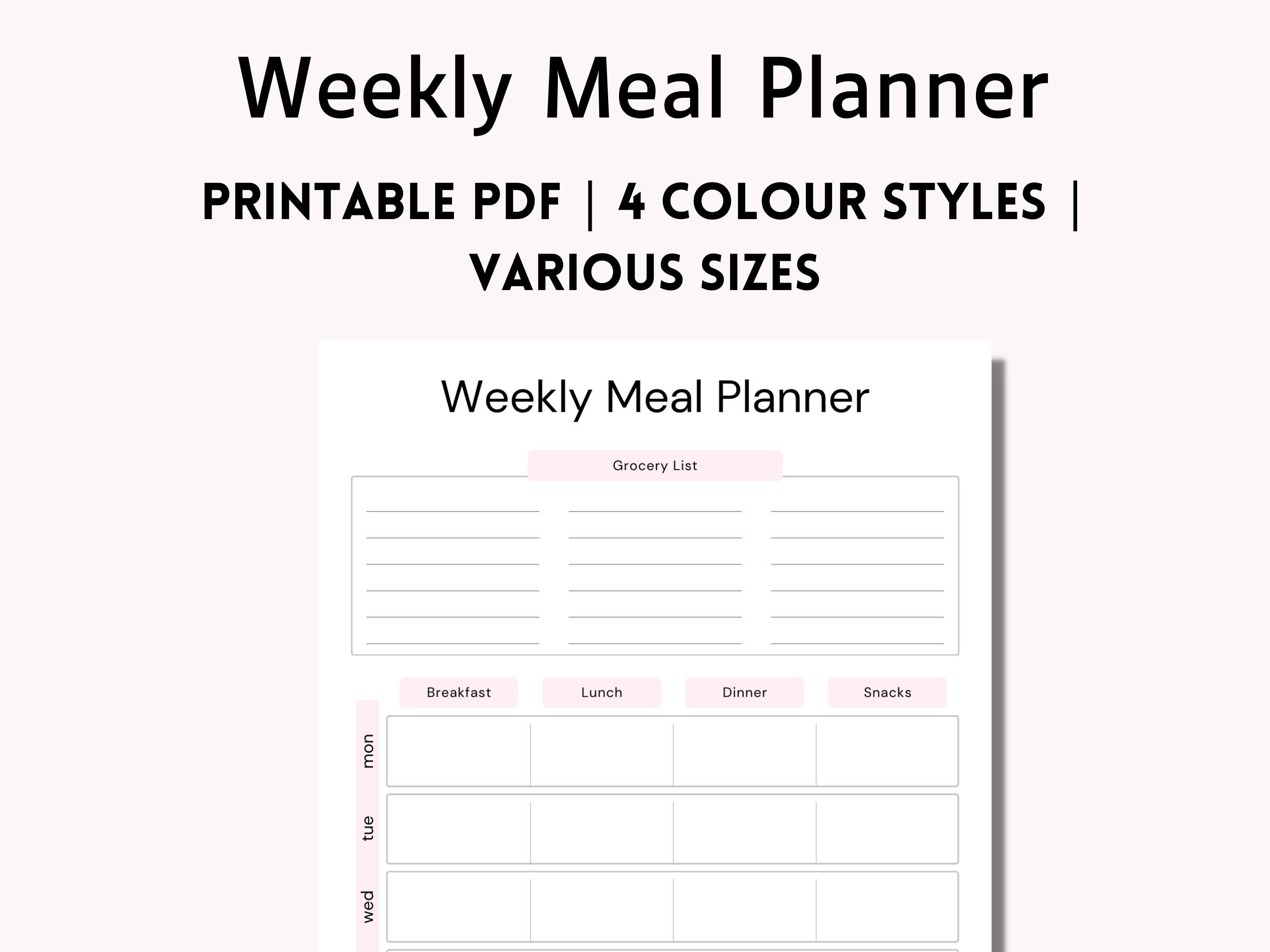 Weekly Menu Template Pdf