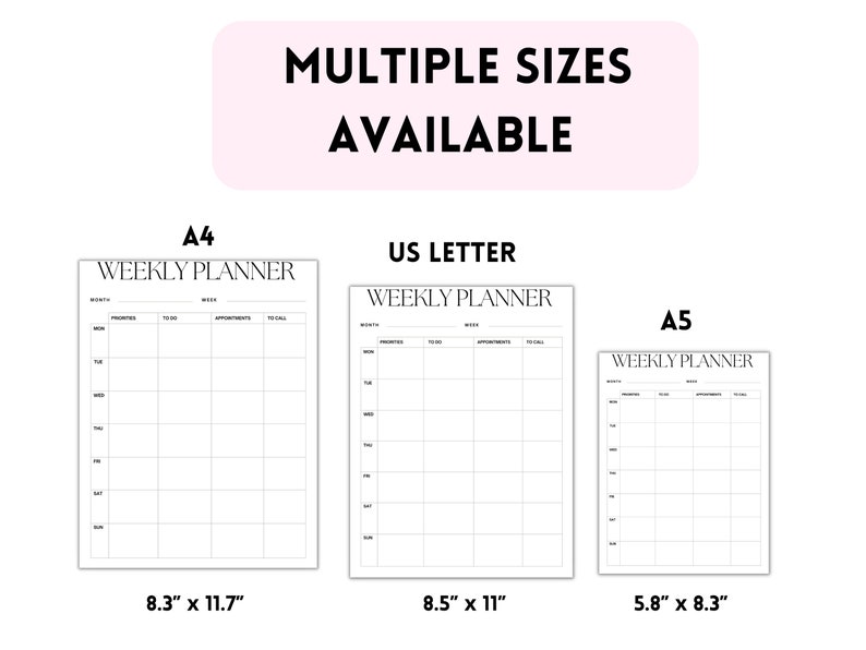 Weekly Planner, Printable Weekly Schedule Template PDF, Week at A ...