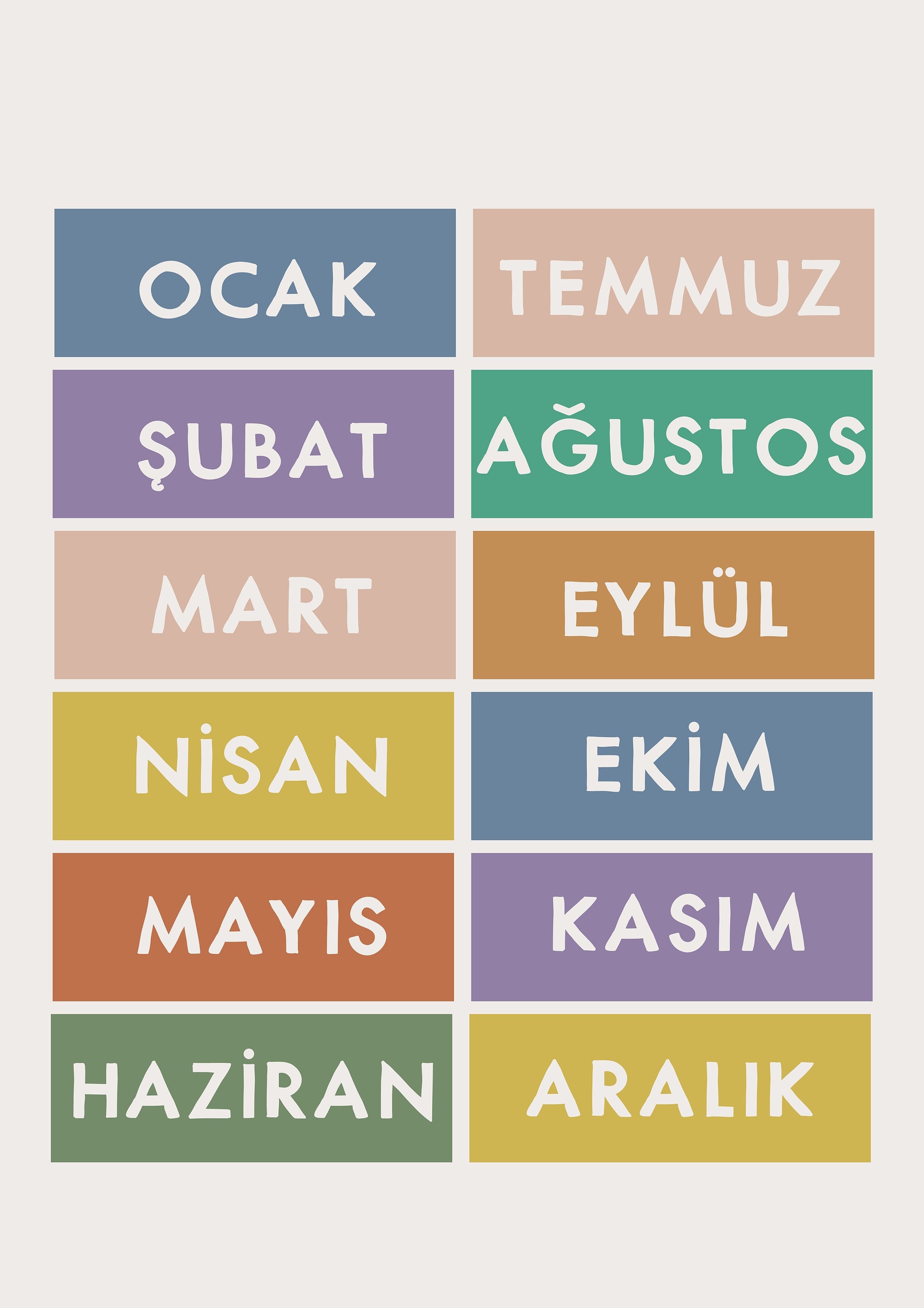 Learn Turkish - Months | Aylar - Etsy