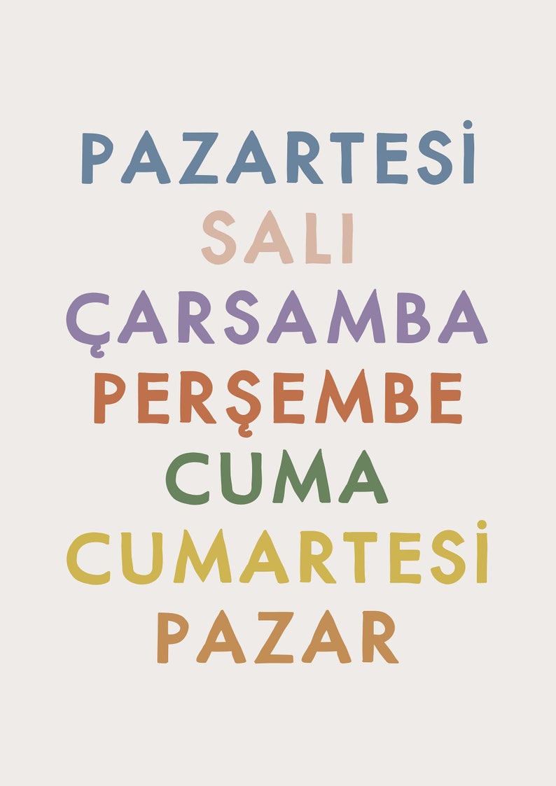 Learn Turkish - Days of the Week | Haftanın Günleri - Etsy