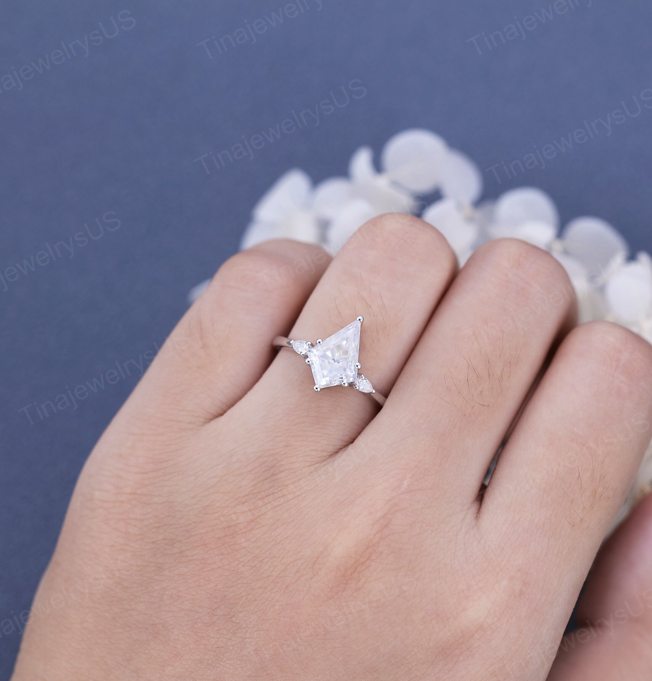 2ct Kite Cut Moissanite Engagement Ring White Gold Engagement - Etsy