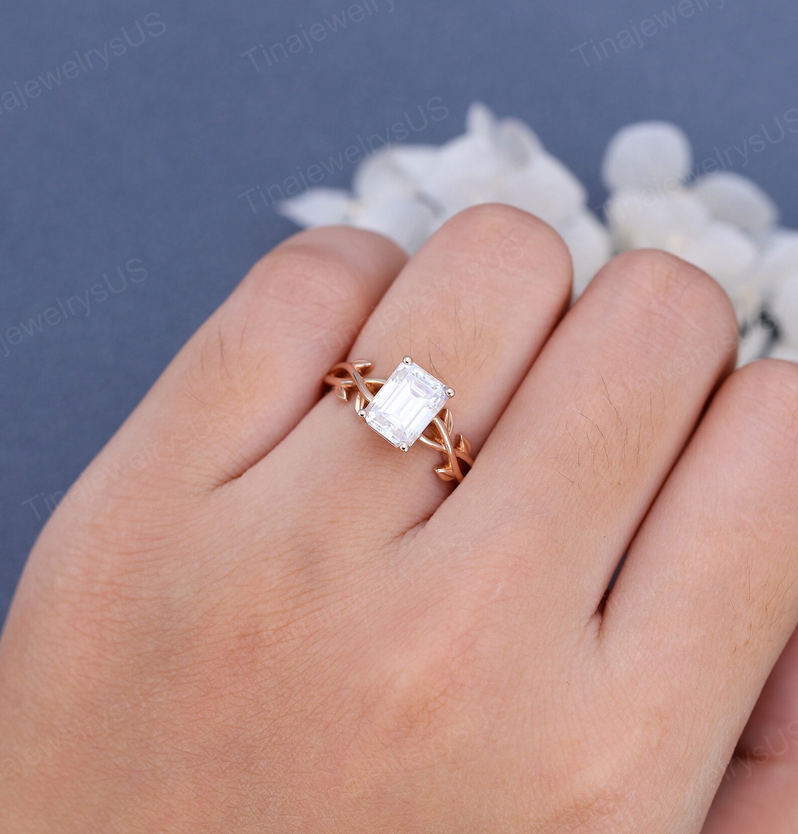 Emerald Cut Engagement Ring Unique Rose Gold Engagement Ring - Etsy