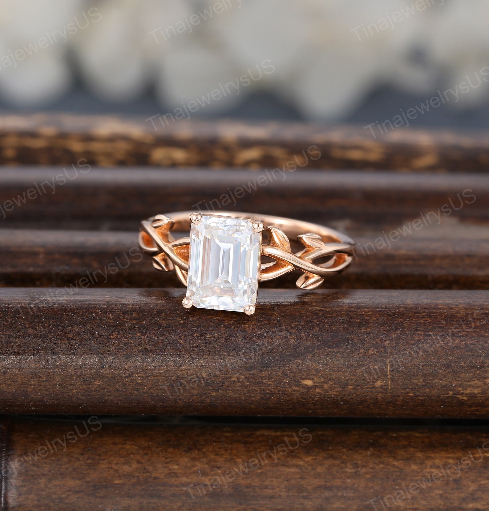 Emerald Cut Engagement Ring Unique Rose Gold Engagement Ring - Etsy