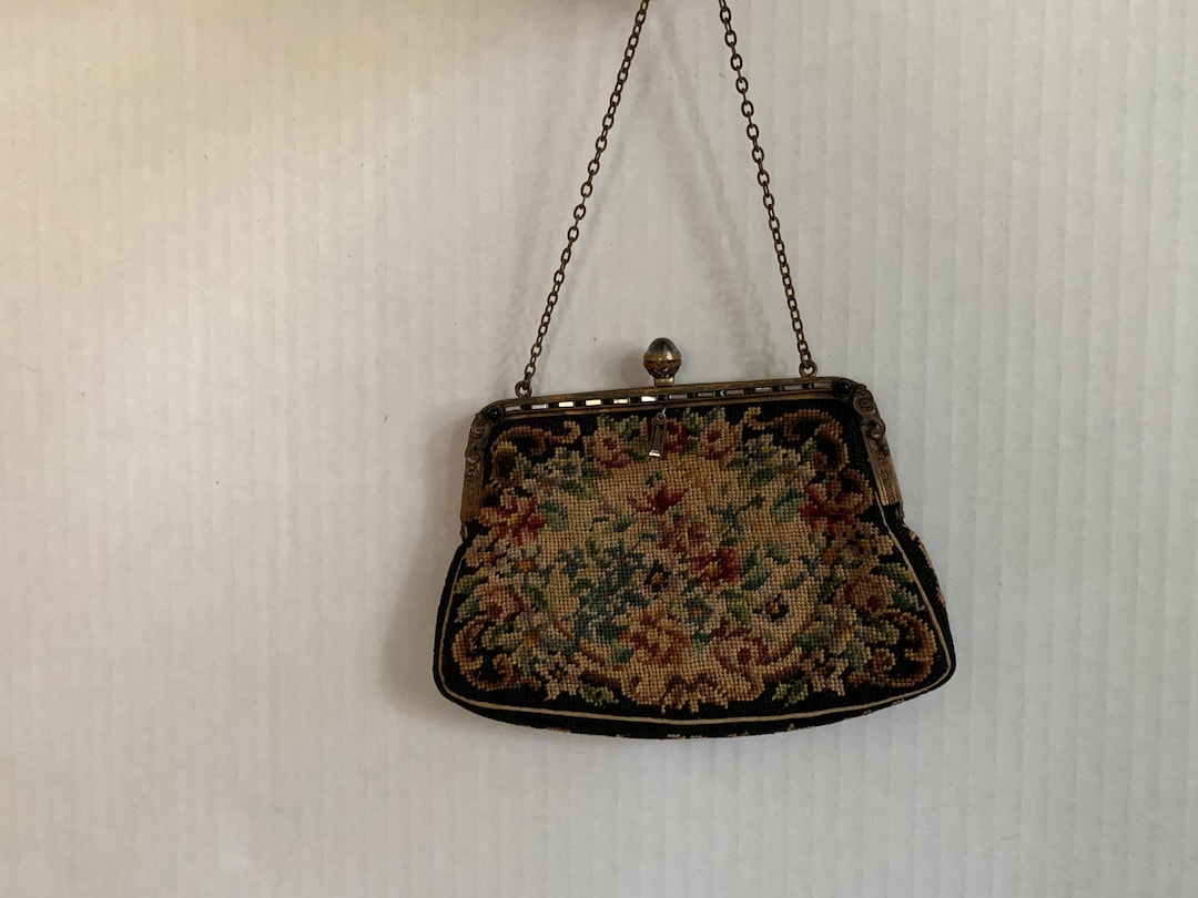 Antique Petit Point With Black Cabochon Stone Austrian Small Purse ...