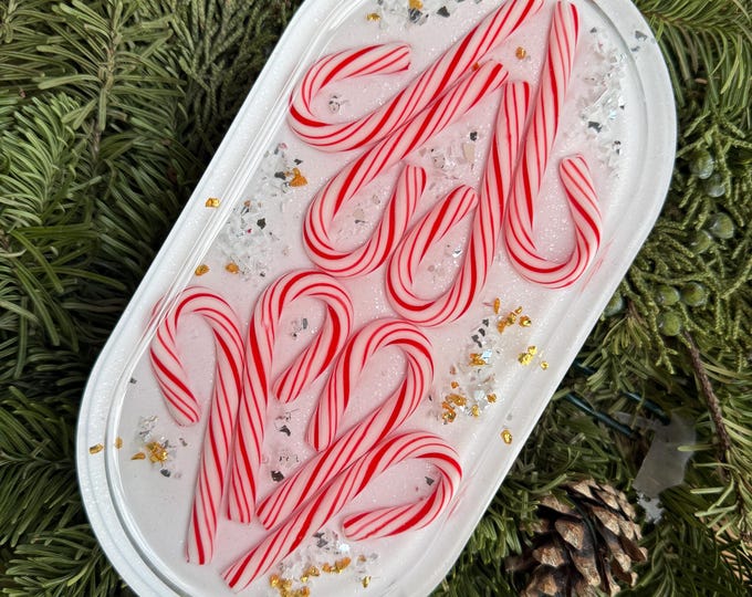Candy Cane Resin Oval Tray, Christmas Decor, Vanity Dish - Etsy